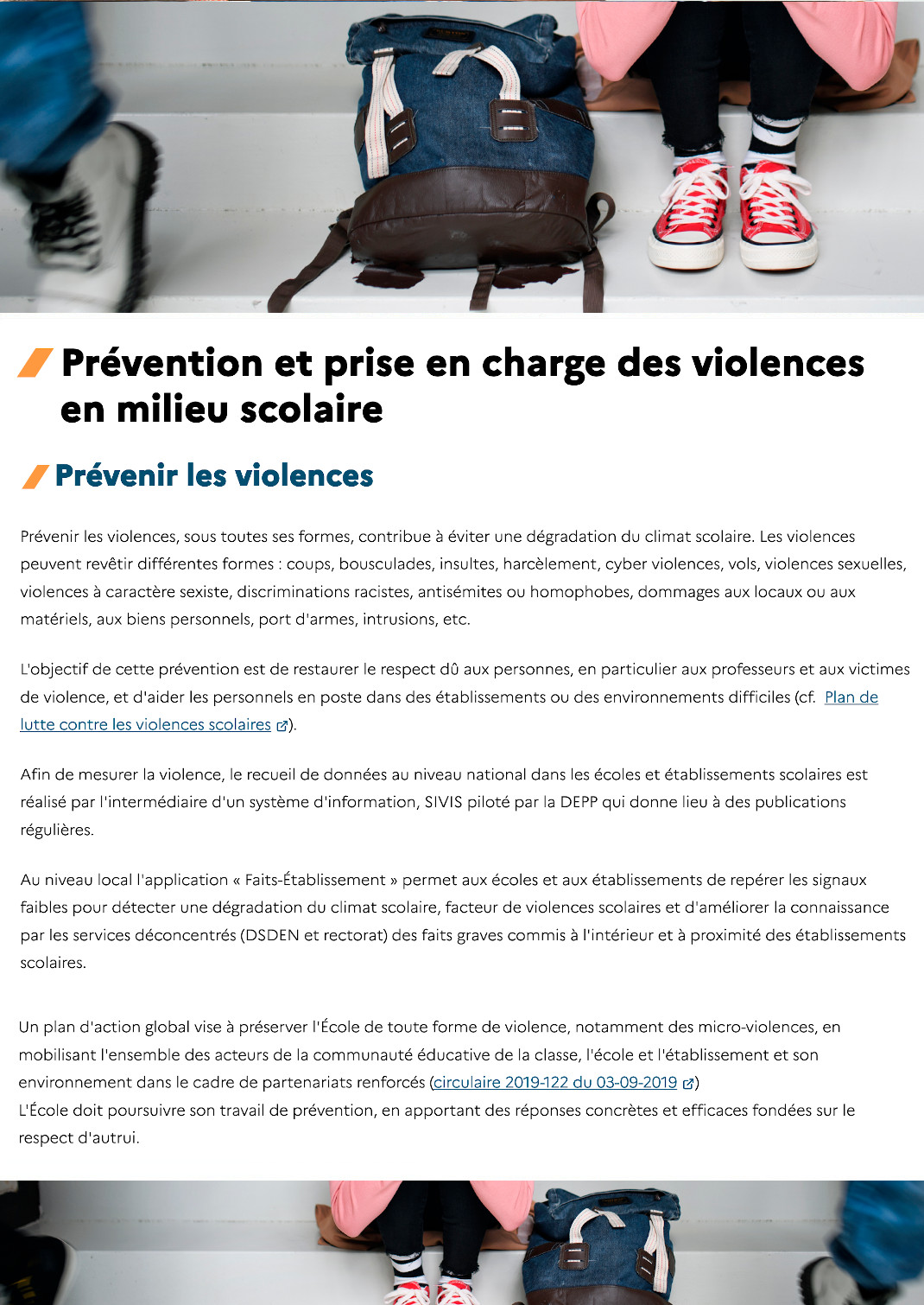Prévention et prise en charge des violences en milieu scolaire